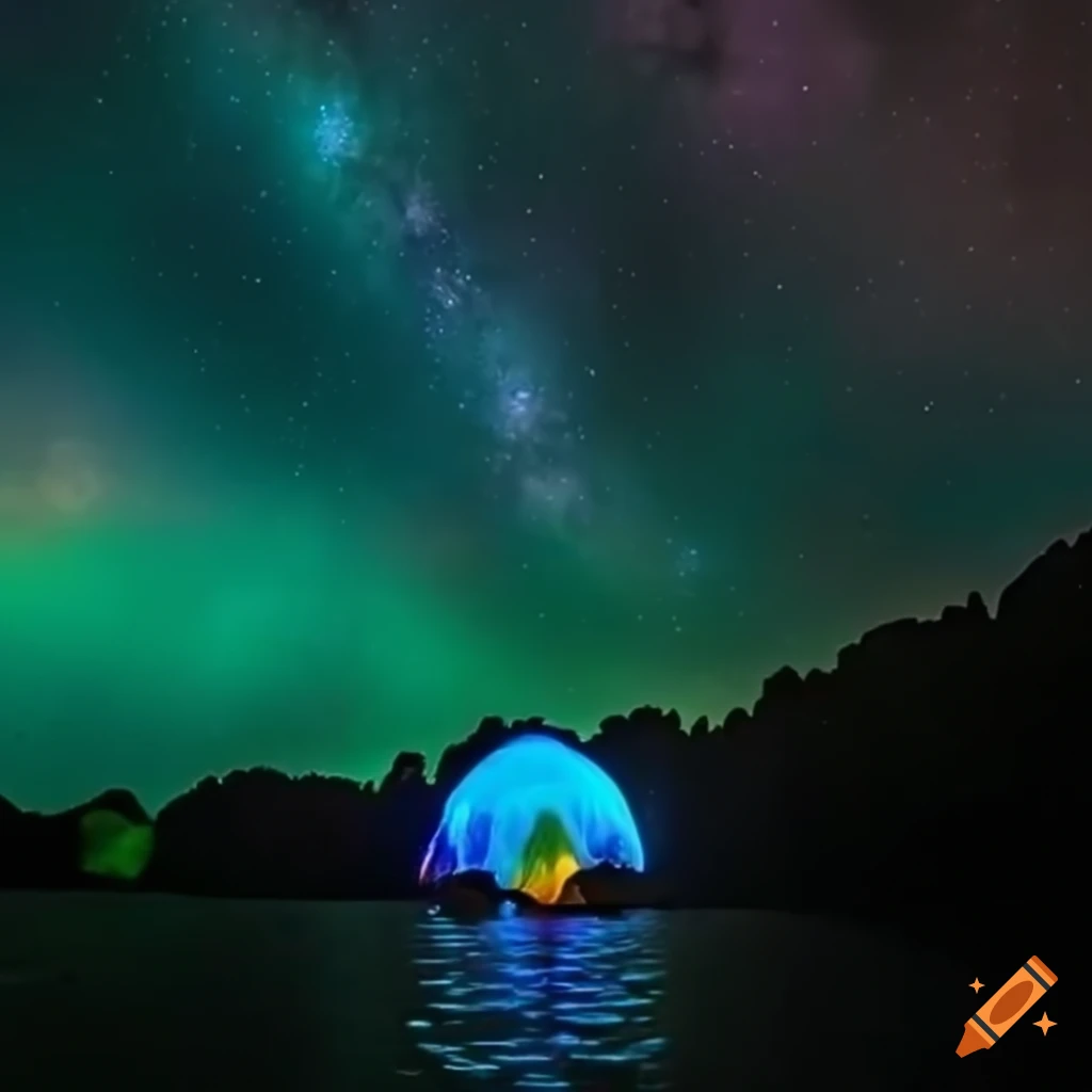 Alien planet with glowing rivers, mystical statues, and purple plants ...