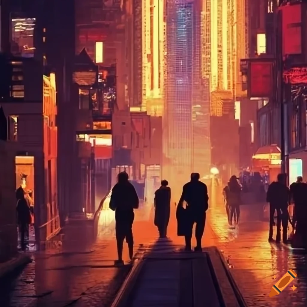 Crowded futuristic street at night in blade runner style on Craiyon