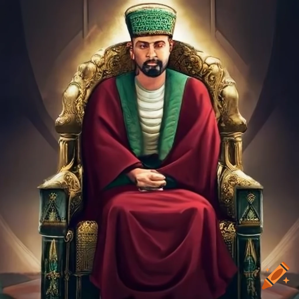 Monarch sitting on a chair in traditional muslim attire on Craiyon