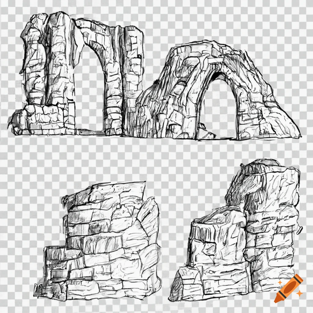 Sketch of stone ruins on Craiyon