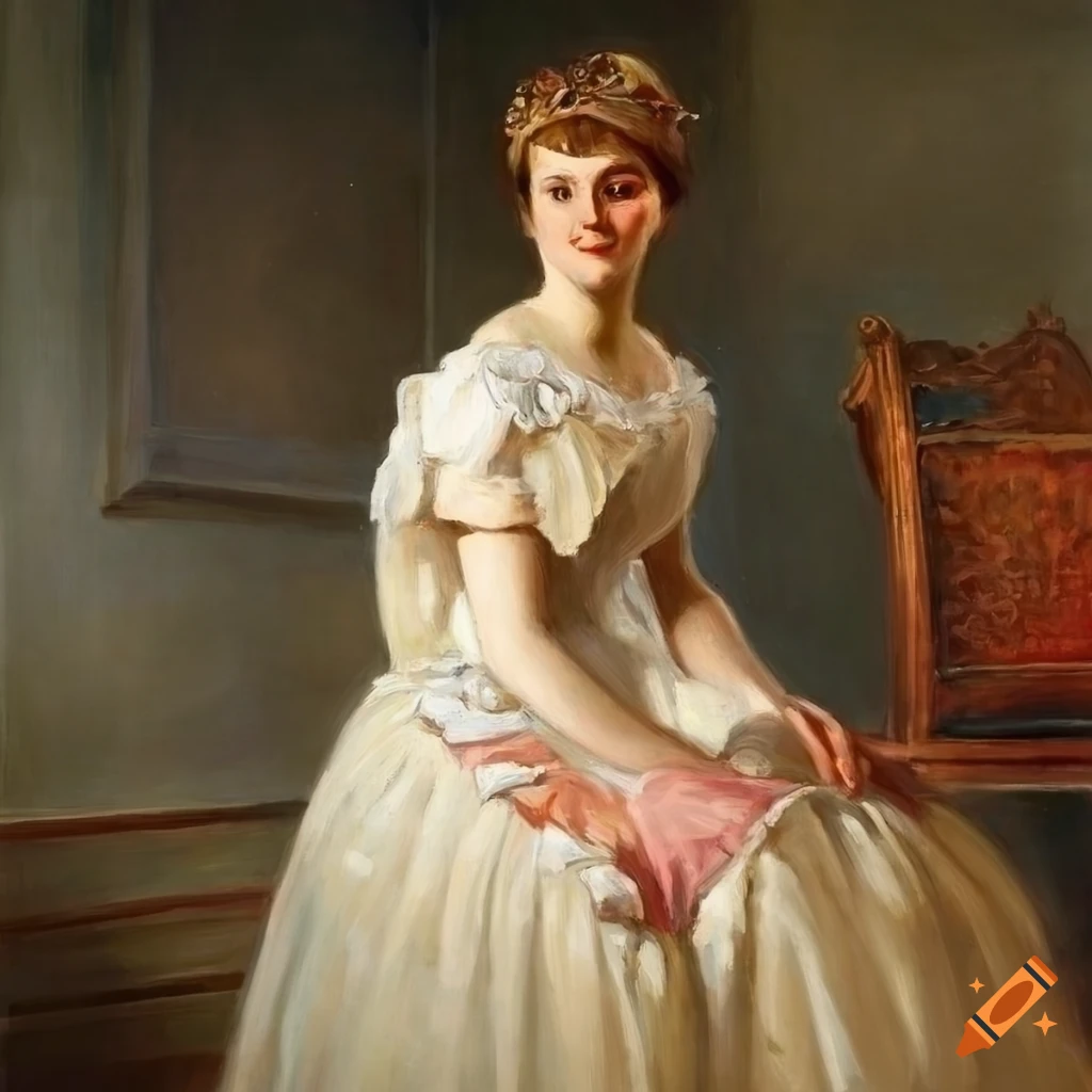 Full-length portrait of Princess Peach by Albert Edelfelt in the realism movement on Craiyon