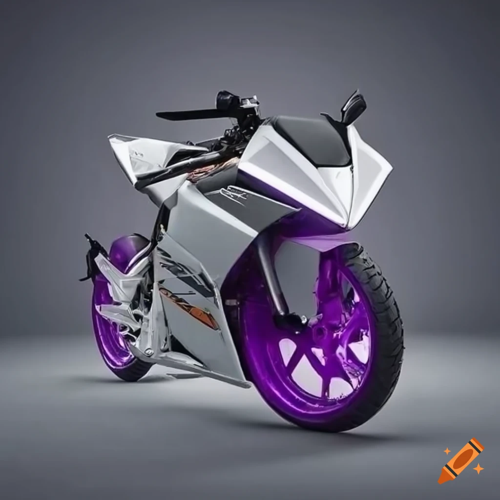 Sleek white ktm rc 125 bike with purple body and wheels on Craiyon