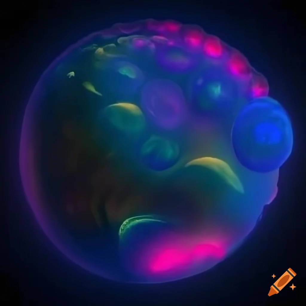 Alien planet with glowing rivers, purple flora, and a mystical statue ...