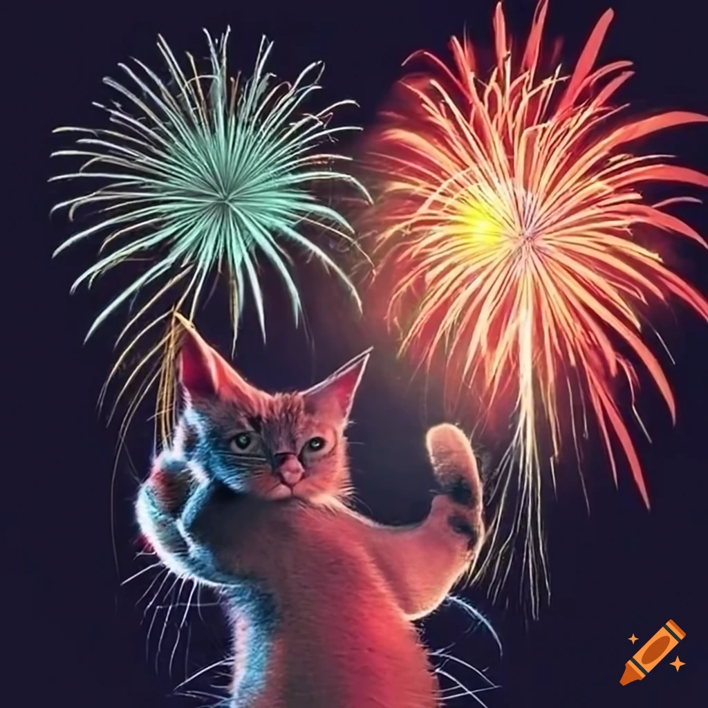 Cat watching fireworks on Craiyon