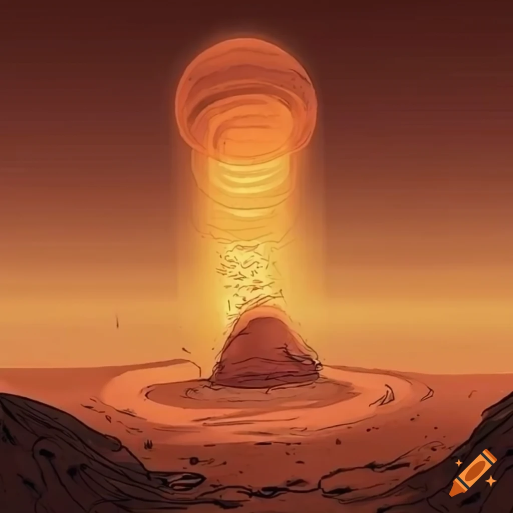 Detailed ink sketch of an alien rift in the desert on Craiyon