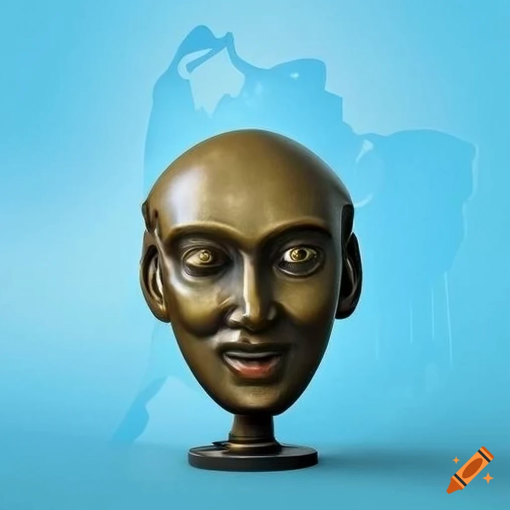 Colorful humorous book illustration of a bronze computer screen statue ...