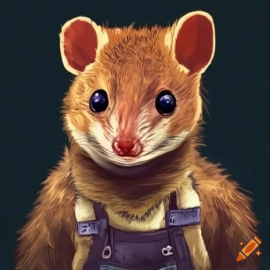 Furry spotted quoll wearing overalls and drawing on Craiyon