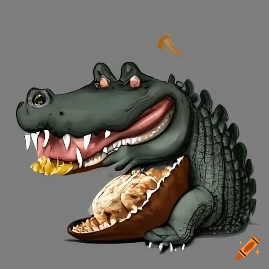Alligator eating a walnut in a dark background on Craiyon