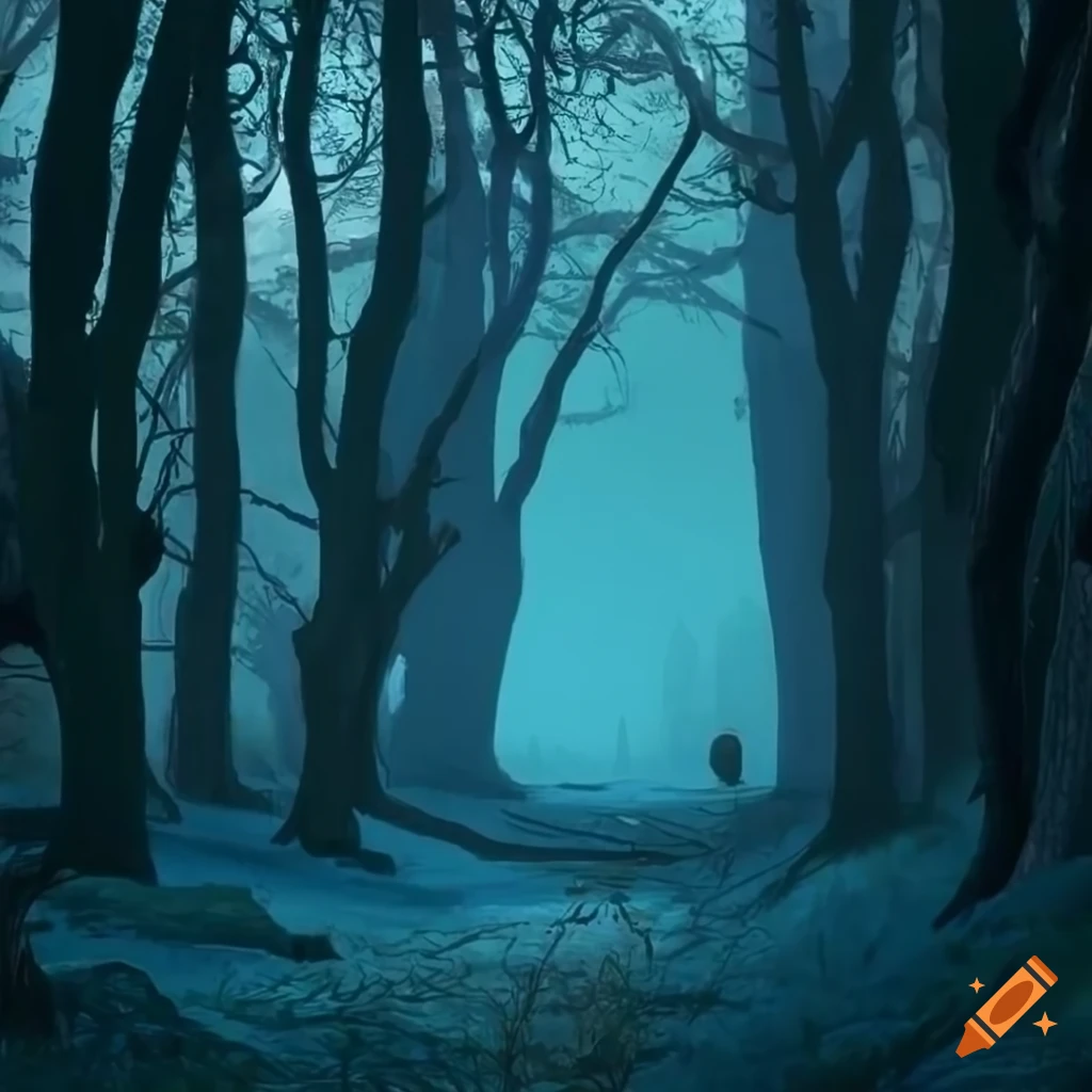 Forest path in witcher style with top of the trees in the distance on ...