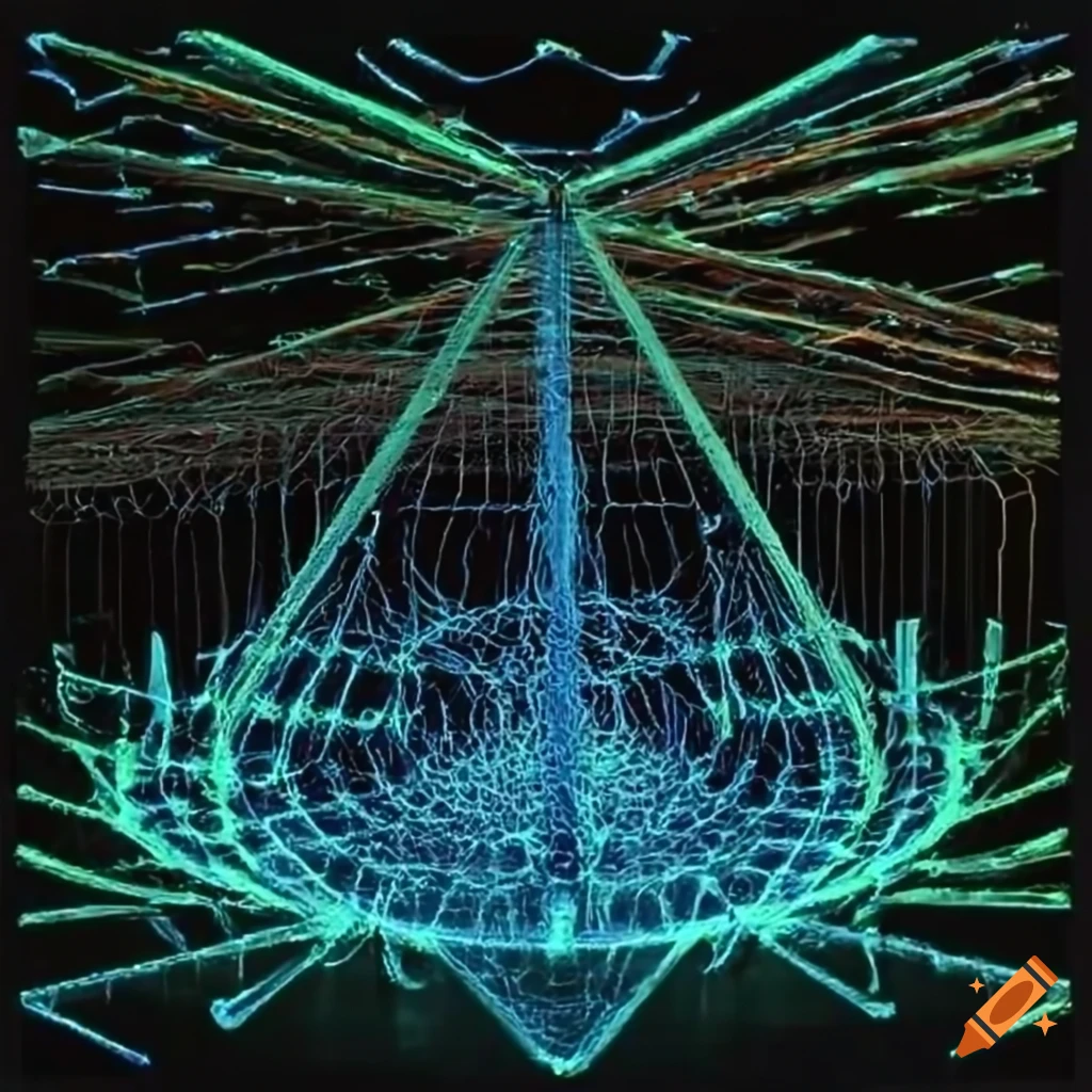 Superimposed forms at multiple scales in an abstract environment on Craiyon