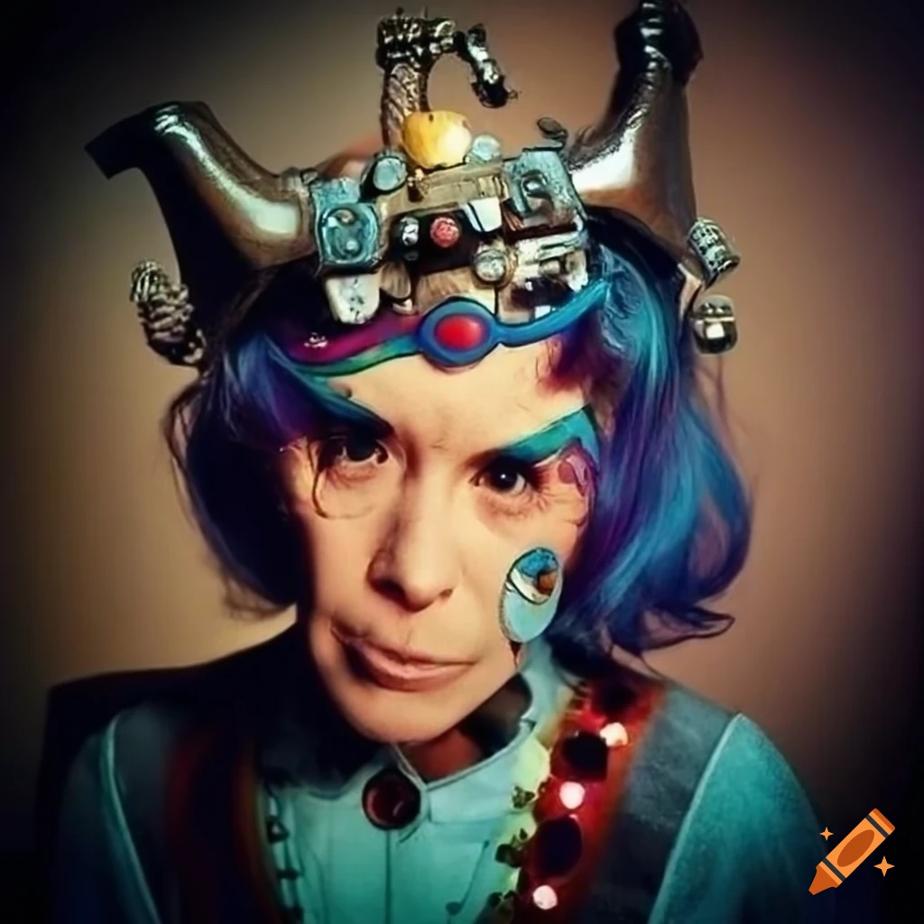 Sci-fi fantasy cosplay character with intricate jewelry and futuristic ...