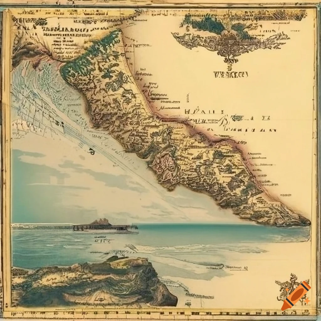 Exquisite antique map with steep cliffs and rugged coastlines on Craiyon