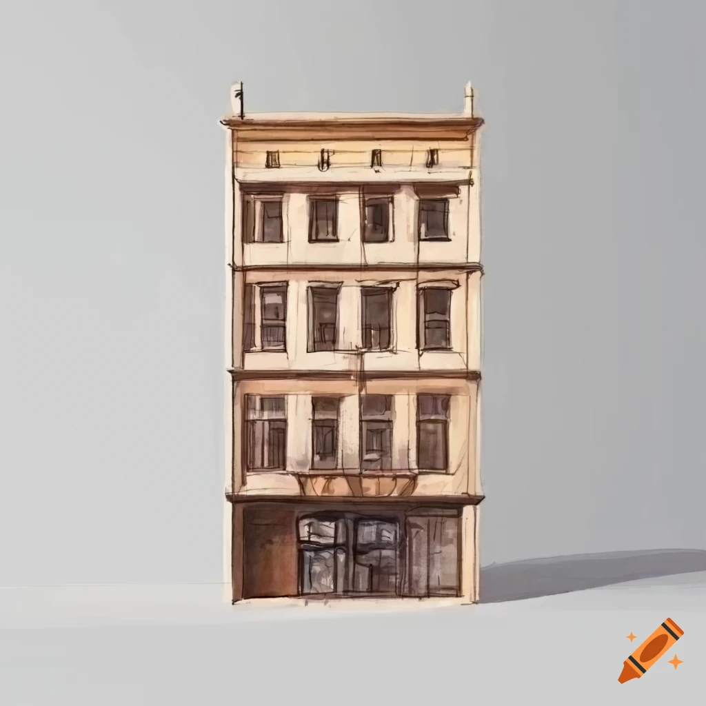 Architectural sketch of a timber-framed department store block on a ...