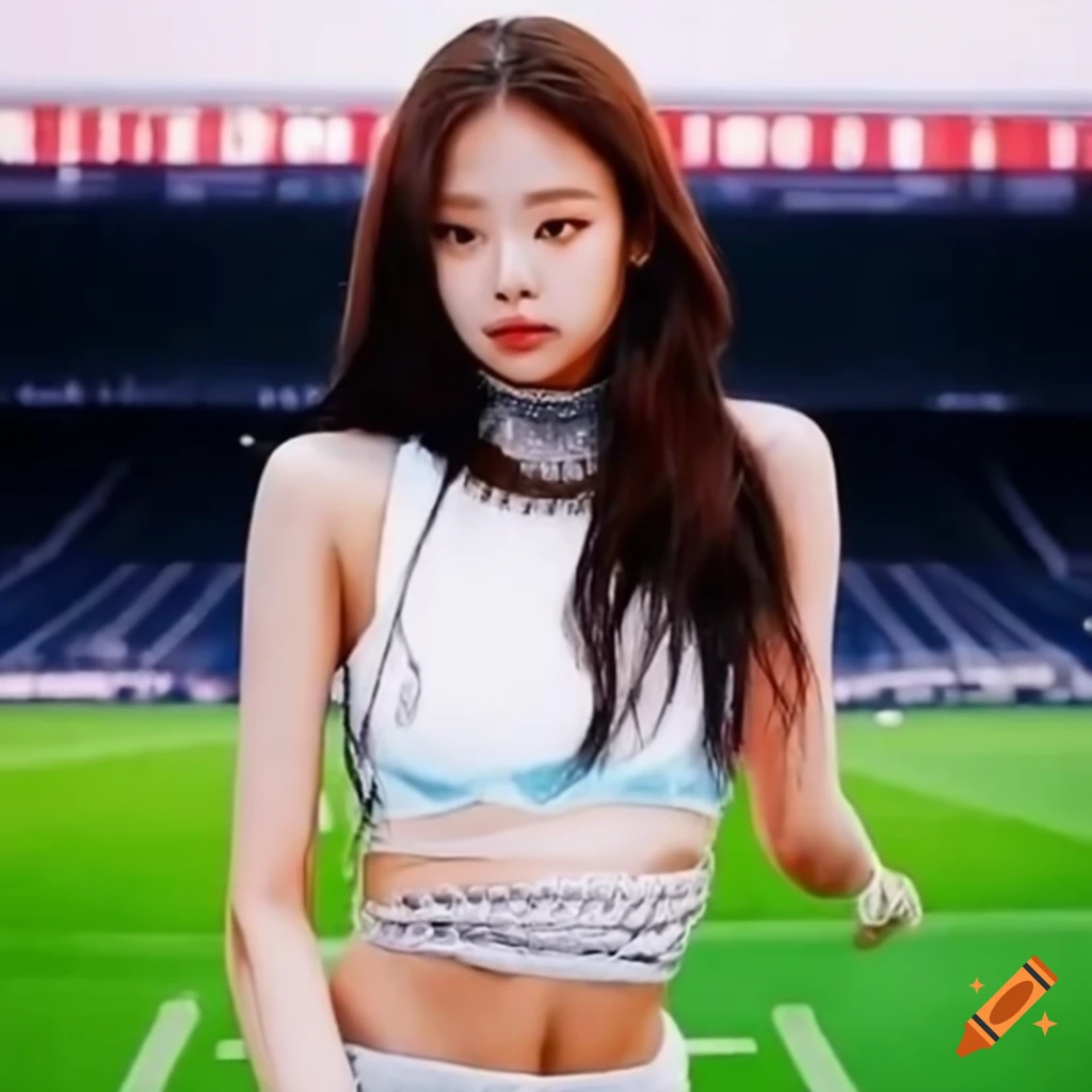 Jennie from blackpink as a soccer player in a stadium on Craiyon