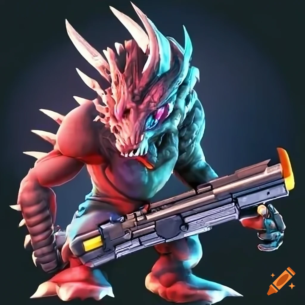 Humanoid dragon with gun from super smash bros on Craiyon