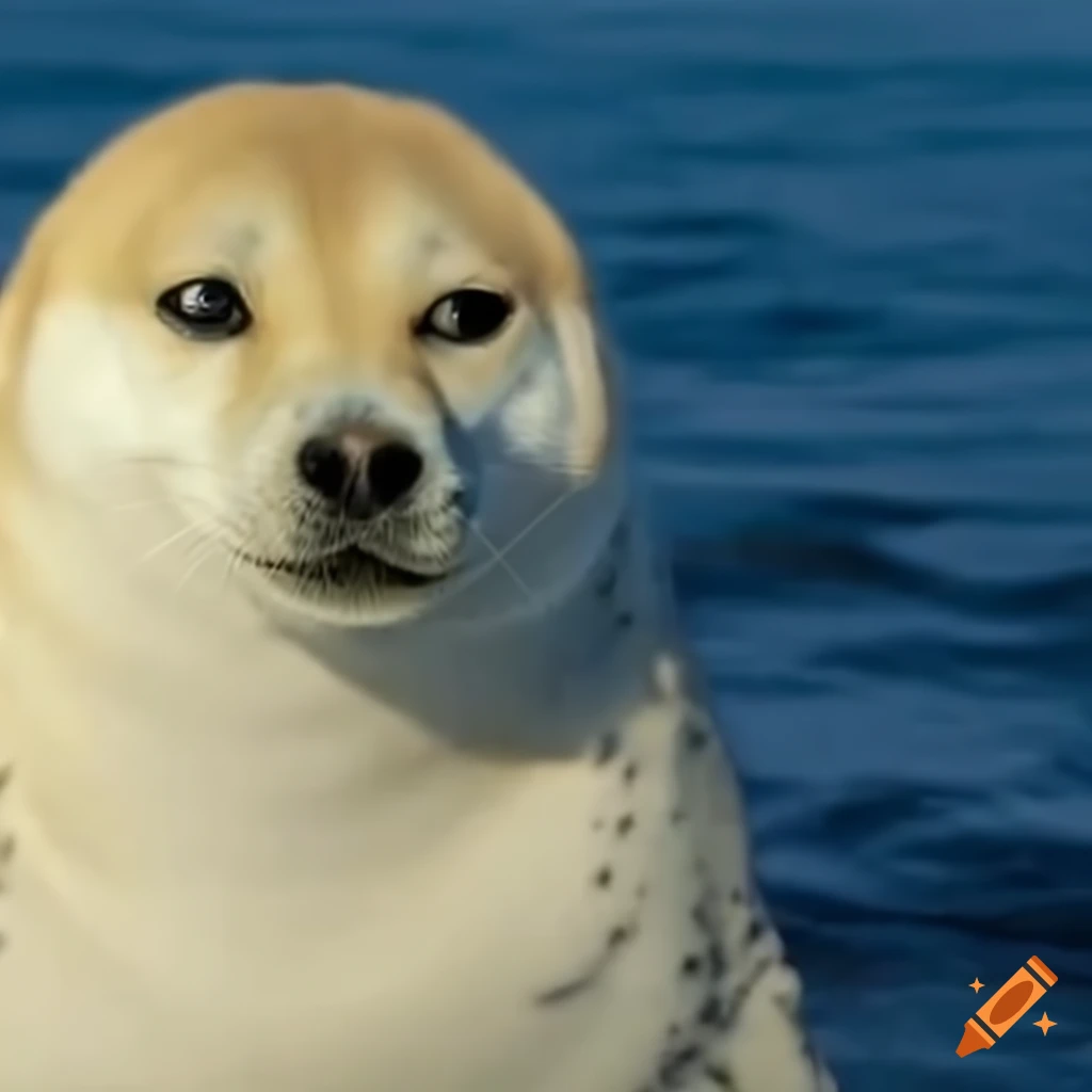 Doge meme with a harp seal pup on Craiyon