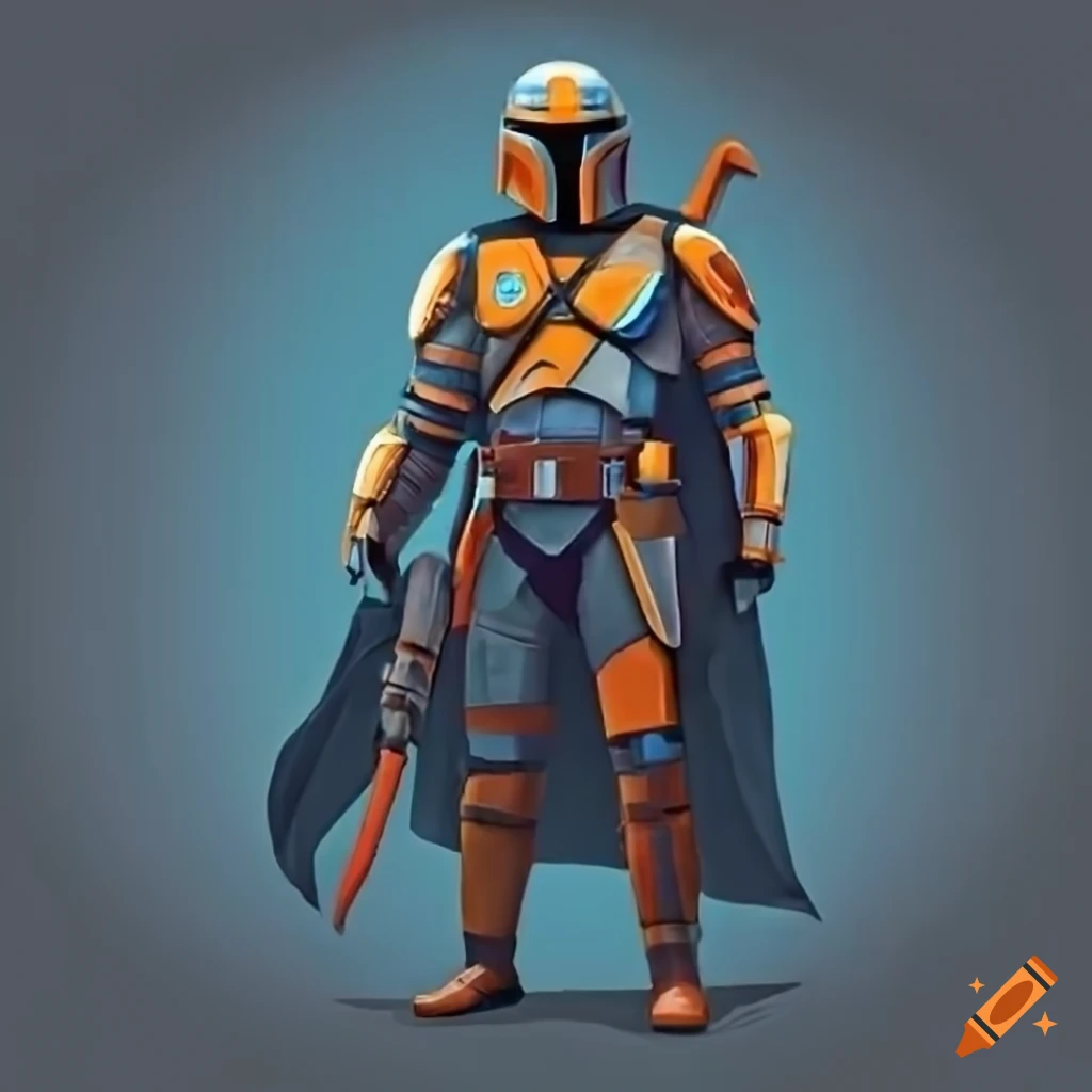 Mandalorian artwork in orange and gray-blue color scheme on Craiyon