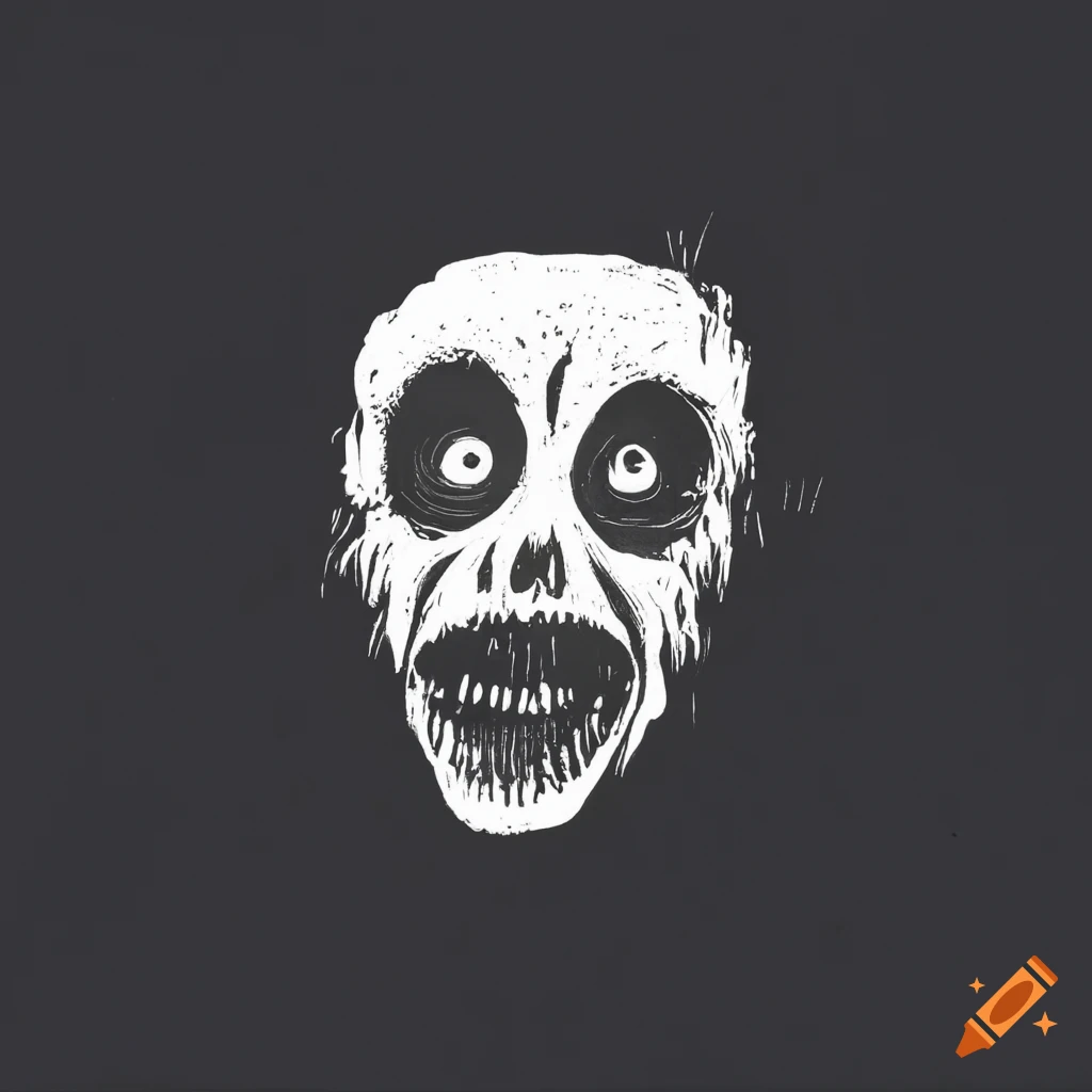 Simple scary linocut on black background on Craiyon