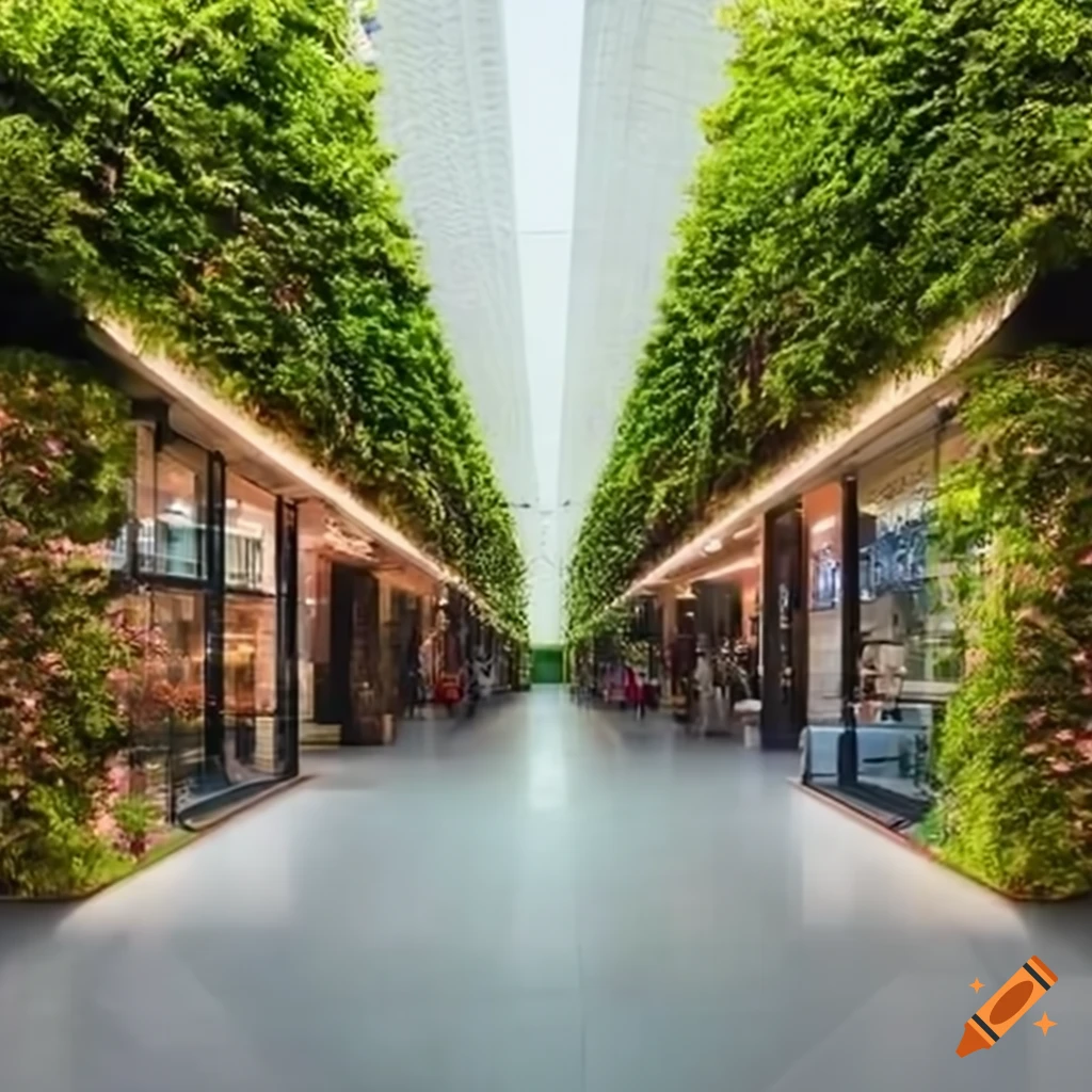 Entrance gate to a bright and eco-friendly online shopping mall on Craiyon