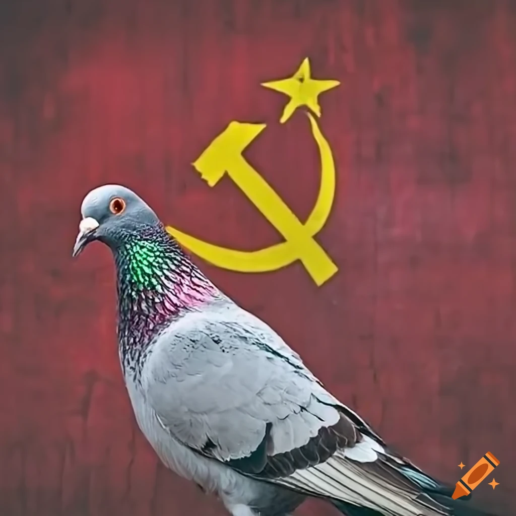 Pigeon in front of soviet union flag on Craiyon