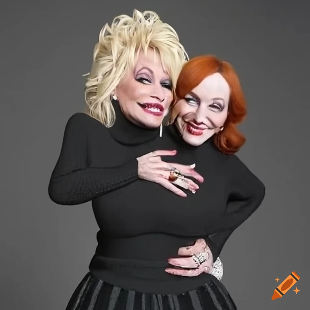 Dolly parton and christina hendricks hugging in connected black ...