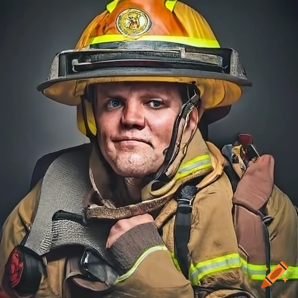 Rural firefighter with flaming head on Craiyon