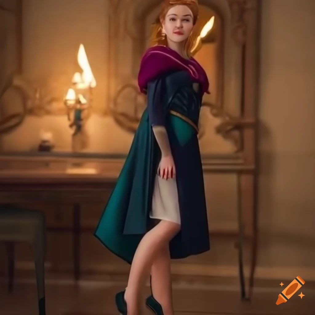 Anna, queen of arendelle posing in a modern office setting on Craiyon