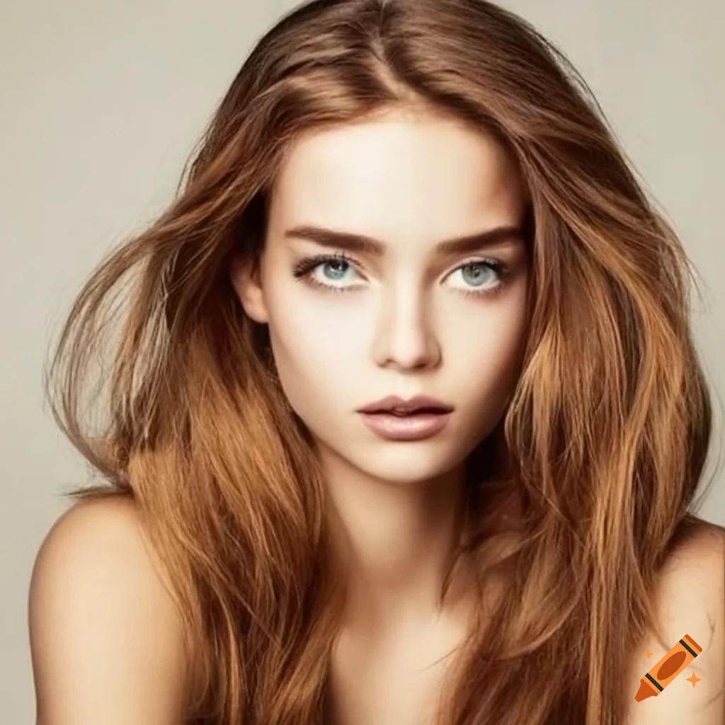 Young woman with bright brown hair and brown eyes on Craiyon