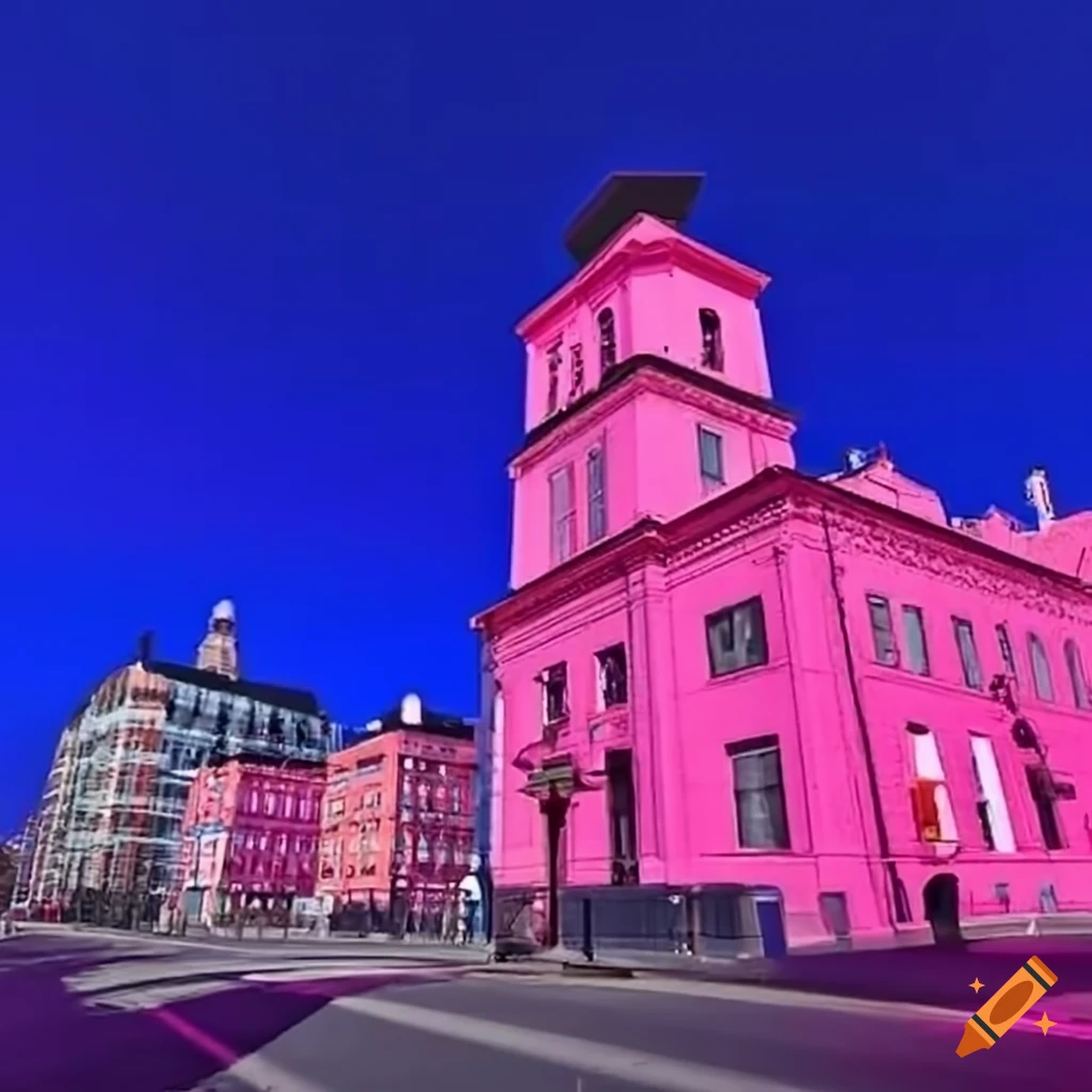 City with bright pink buildings on Craiyon