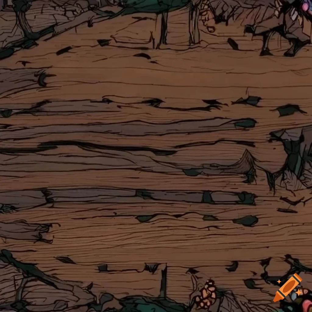 Rotting wood surface with 2 minute tabletop style drawing on Craiyon