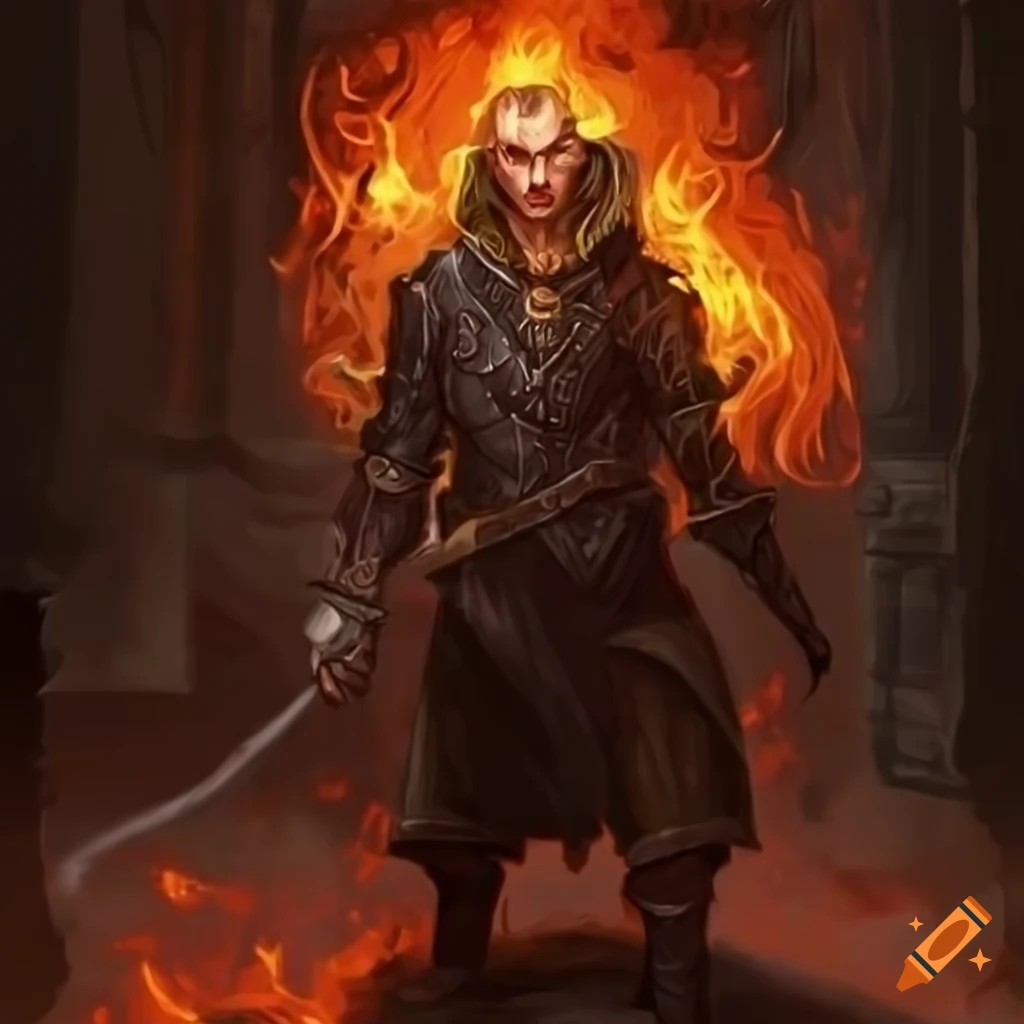 Fire genasi dungeons & dragons rogue thief character on Craiyon