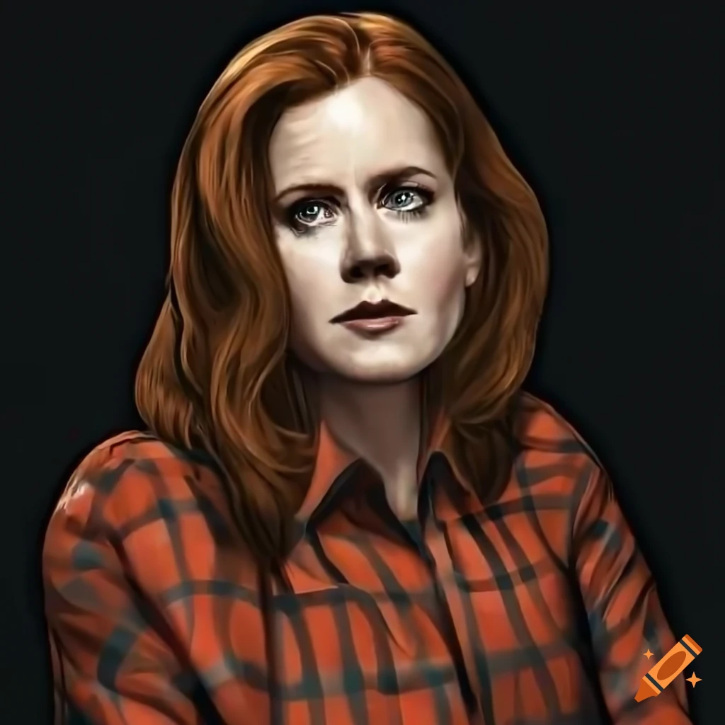 Actress amy adams lookalike in orange plaid shirt and black leather ...