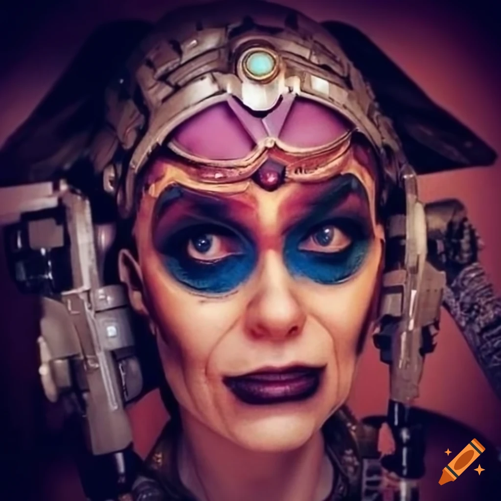Sci-fi fantasy cosplay character with intricate jewelry and futuristic ...