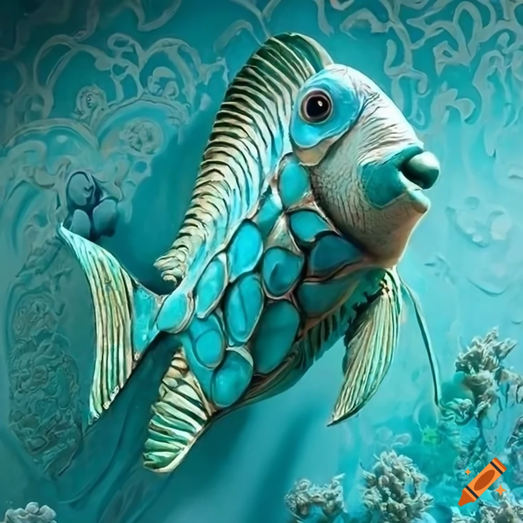 Turquoise fish wall frieze on Craiyon