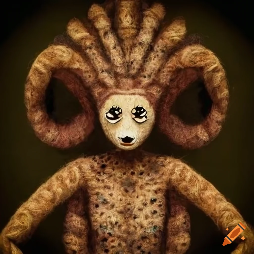 Felted wall creatures in intricate african-style outfits on Craiyon