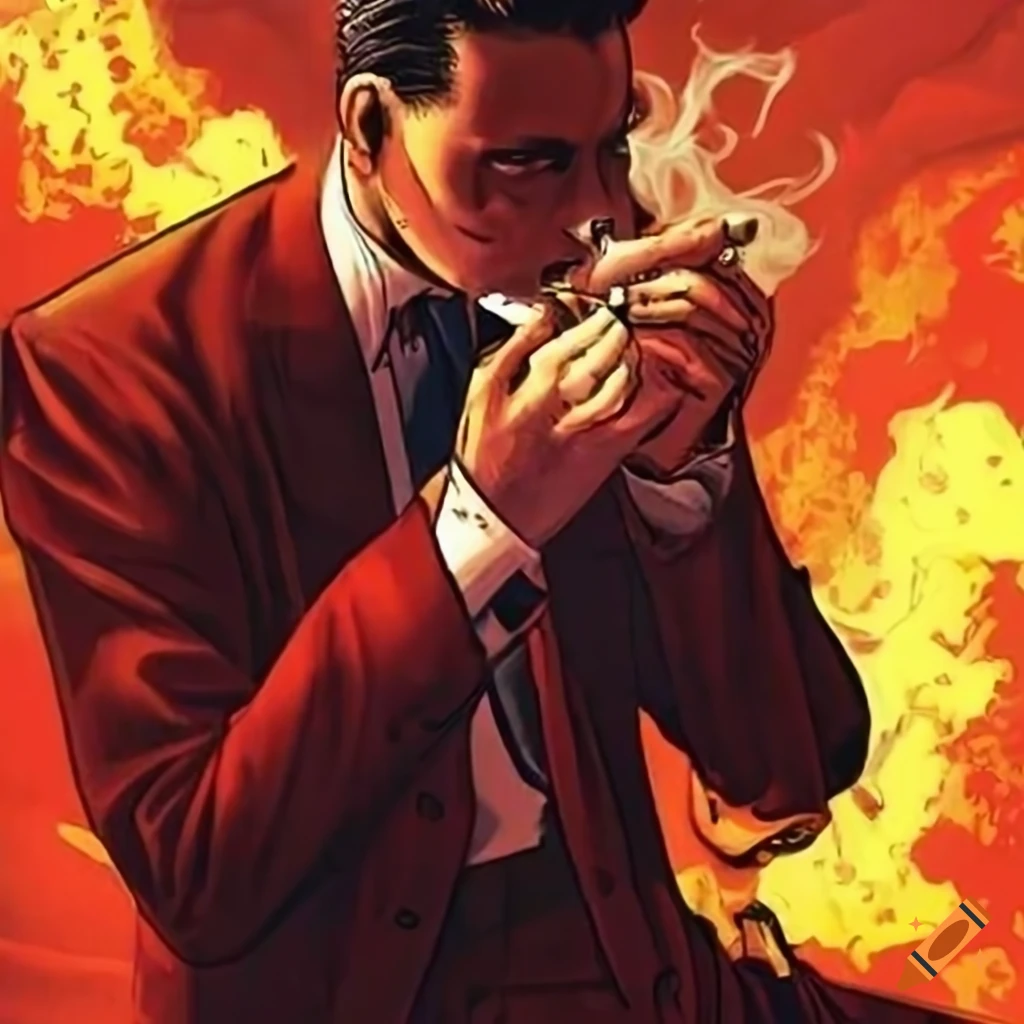 Men in American comic style smoking cigarettes in 50's fashion on Craiyon