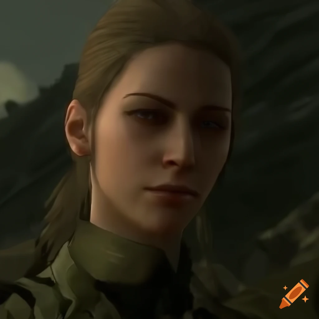 Pale woman with green eyes and black hair in metal gear solid v on Craiyon