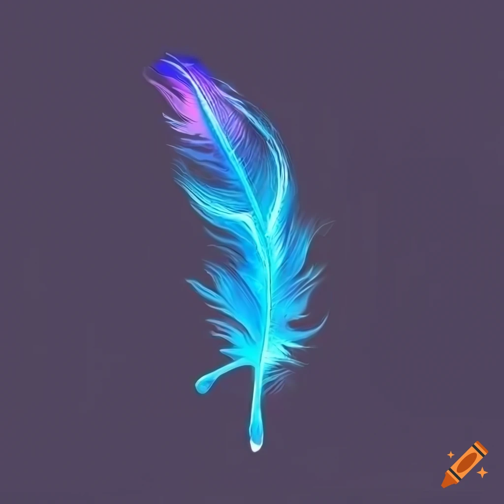 Glowing neon blue feather on white background for t-shirt printing on ...