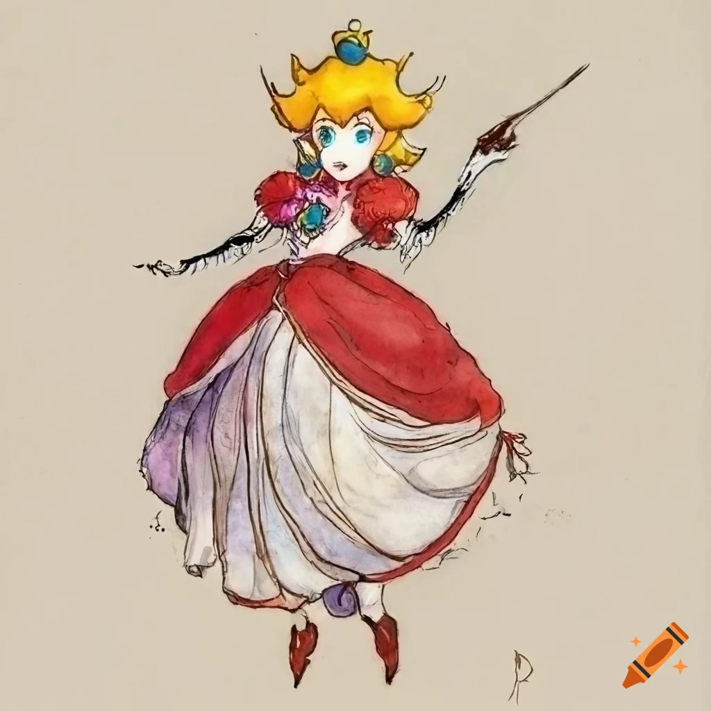 Full-length portrait of Princess Peach, Final Fantasy concept art by ...
