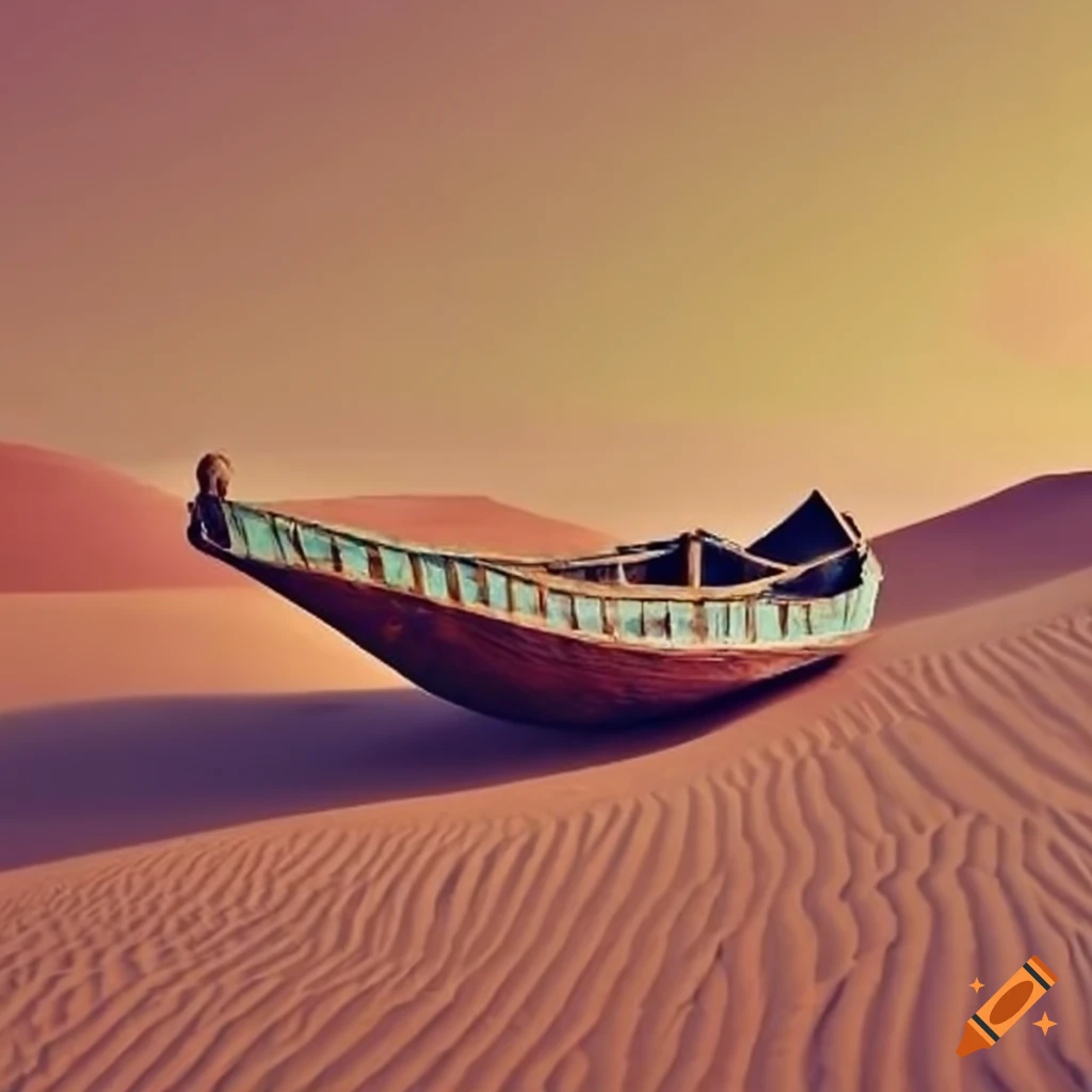 Wooden boat in the sahara desert on Craiyon