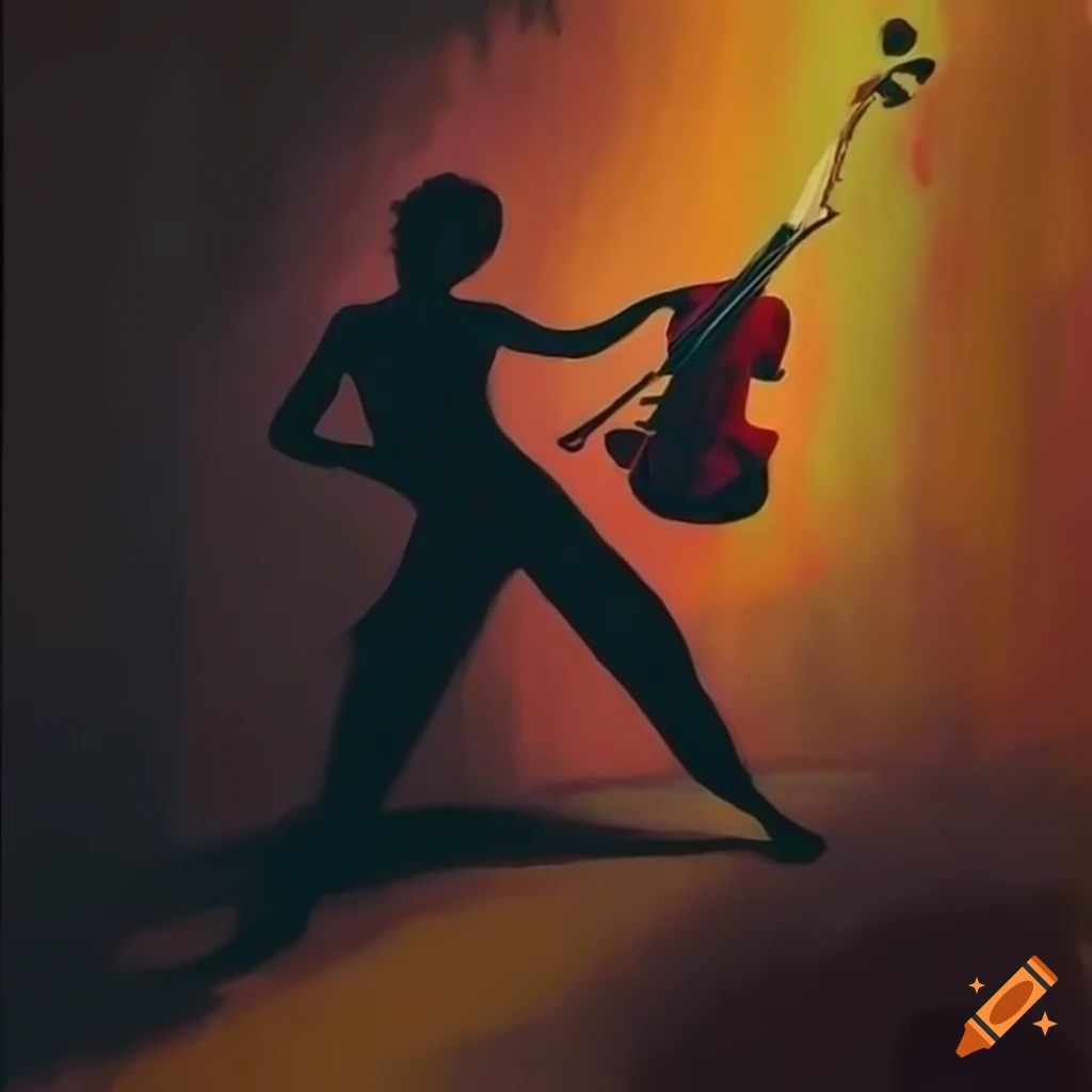 Abstract painting of mysterious shadows with a violin on Craiyon