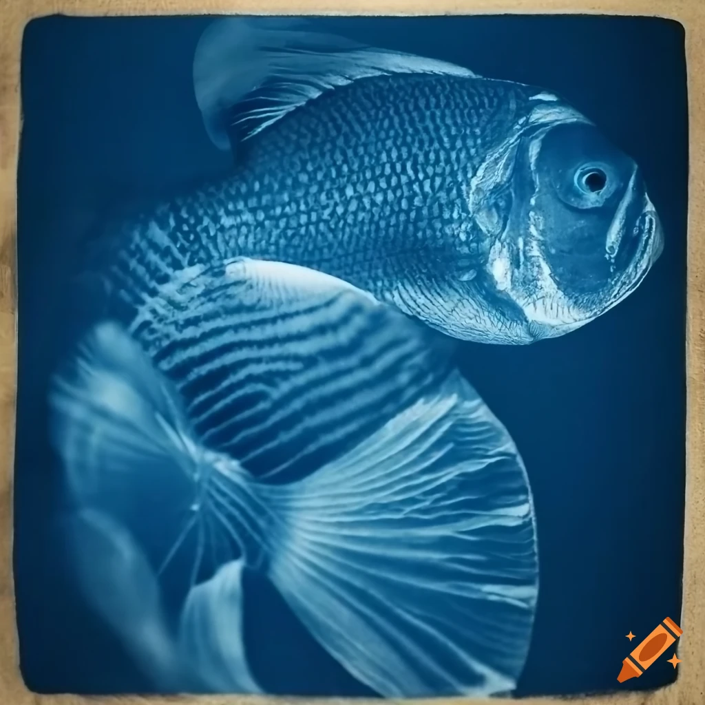 Golden fish cyanotype on Craiyon