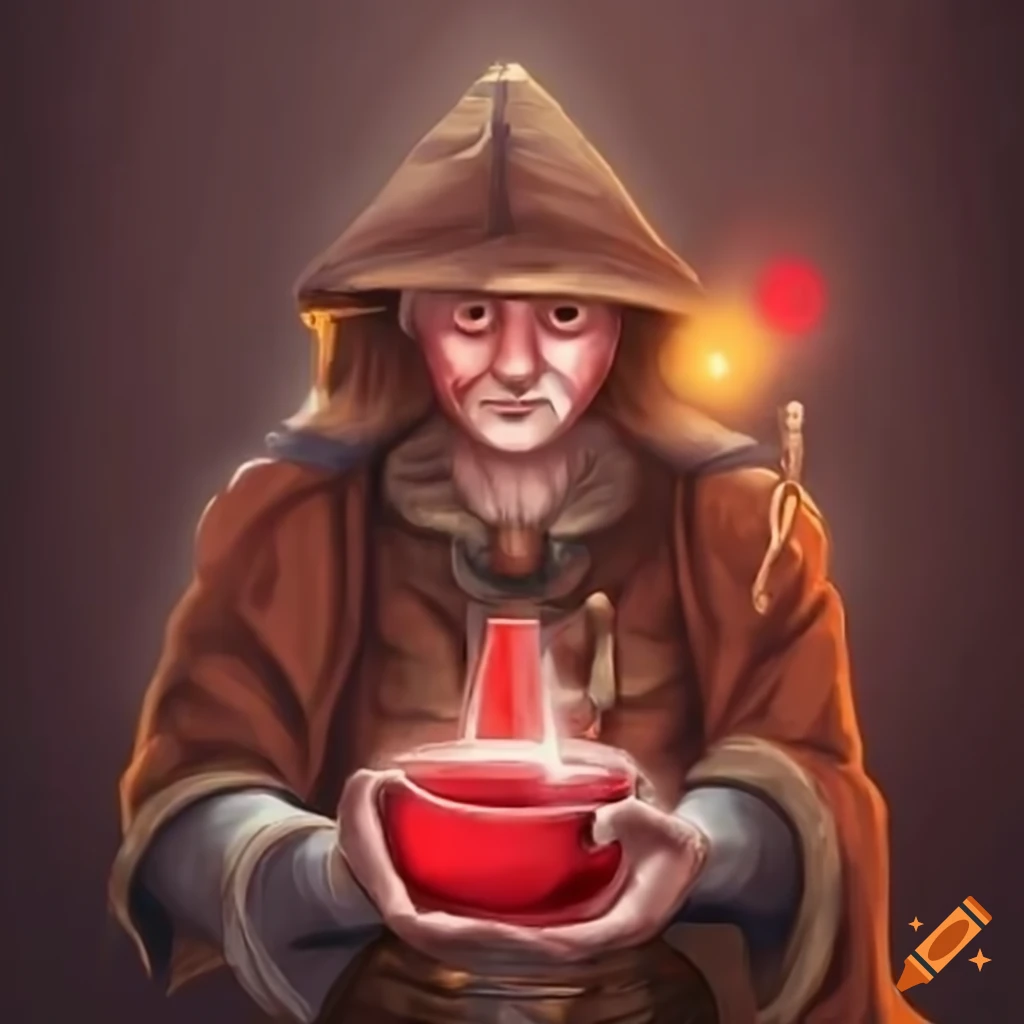 Adventurer holding a red health potion on Craiyon