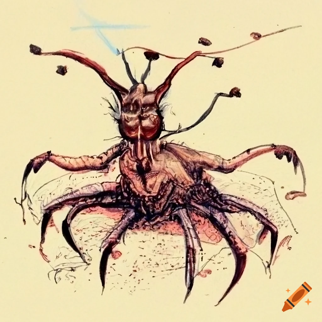 Mesozoic fictional bug sketch in a journal on Craiyon