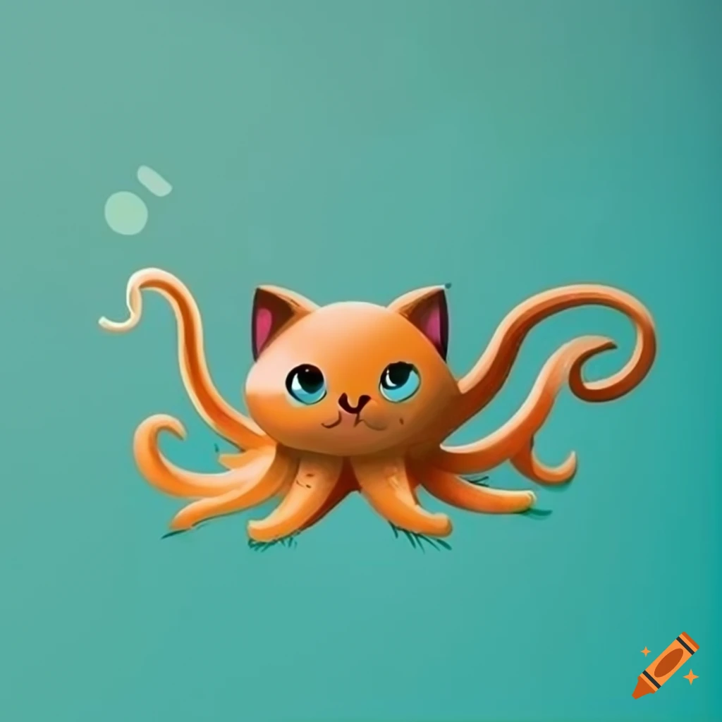 Cute cat-octopus hybrid logo on light background on Craiyon