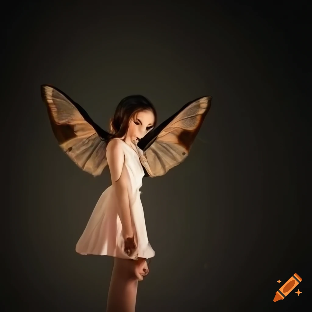 Wide angle photo of cute moth girl character with detailed eyes and ...