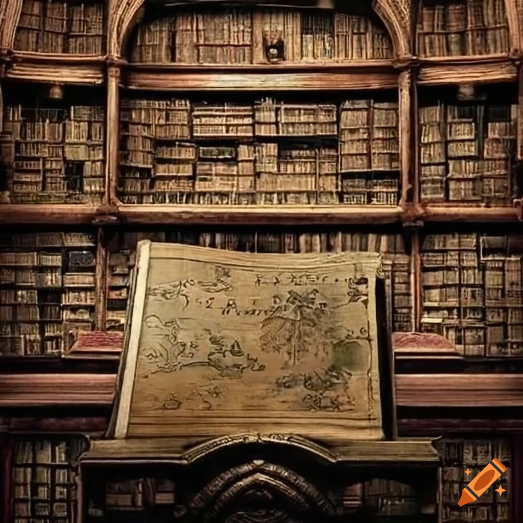 Magical library with ancient maps on Craiyon