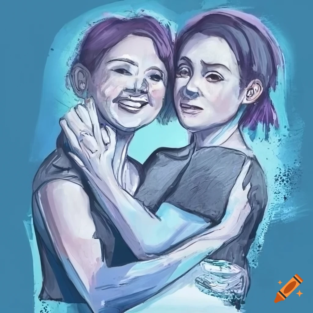 Two friendly neighbors in a blue chalk sketch on Craiyon