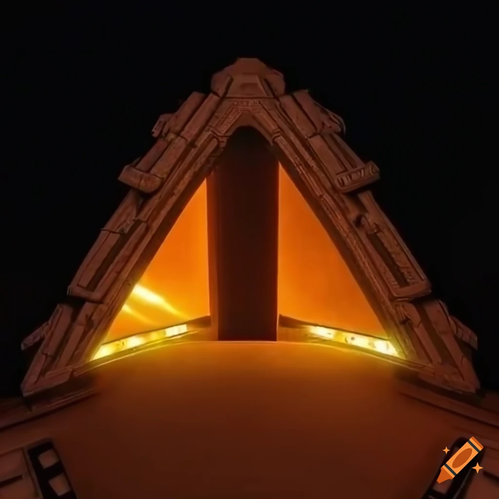 Stargate portal emerging from a Pyramid at dawn in detailed 4k outdoor ...
