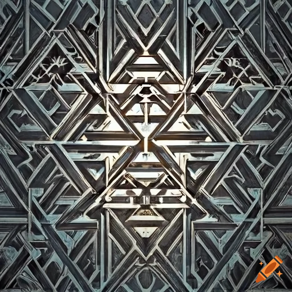 Art deco style metal with repeating angle pattern on the wall on Craiyon